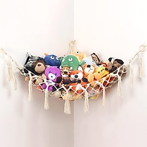 KIDDI MIDY Stuffed Animal Hammock, Macrame Toy Net Storage Hanging Organizer for Kids Bedroom, Playroom, Nursery Room, Corner Plush Toys Net Holder Boho Decor