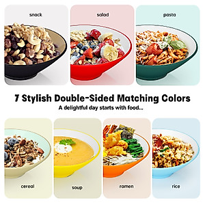 Ramen Bowls Set of Plastic,2 Sets of 20oz Double-sided Color Matching Serving Bowls With Chopsticks and Spoons for Salad Cereal,Essential Dinnerware for New Apartments Suitable as Housewarming Gifts