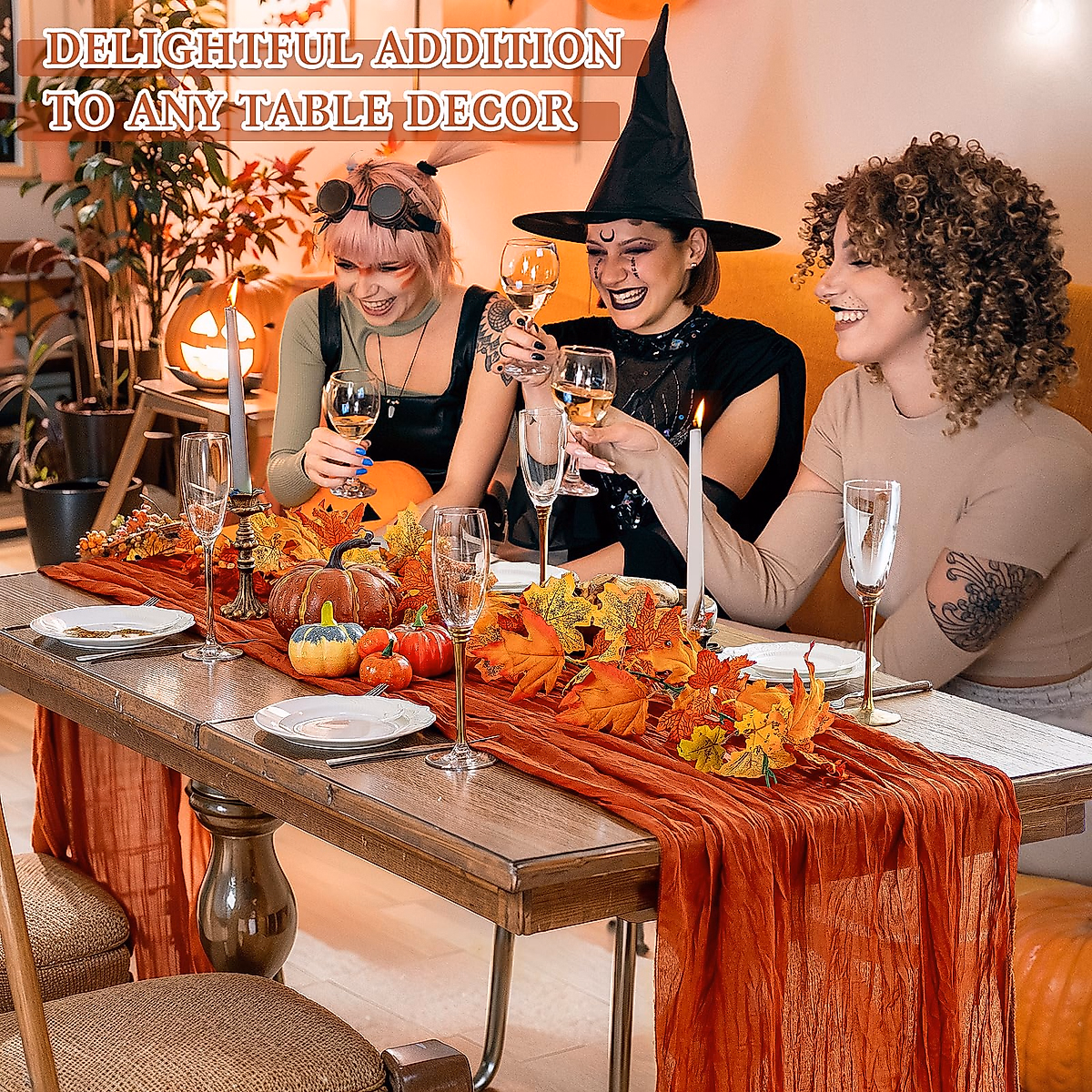 HOMEBROS Cheesecloth Table Runner, 10 Ft Fall Gauze Table Runner Boho Rustic Sheer Wrinkled Cloth Table Runner for Dining Wedding Baby Shower Birthday Party Decor - Terracotta