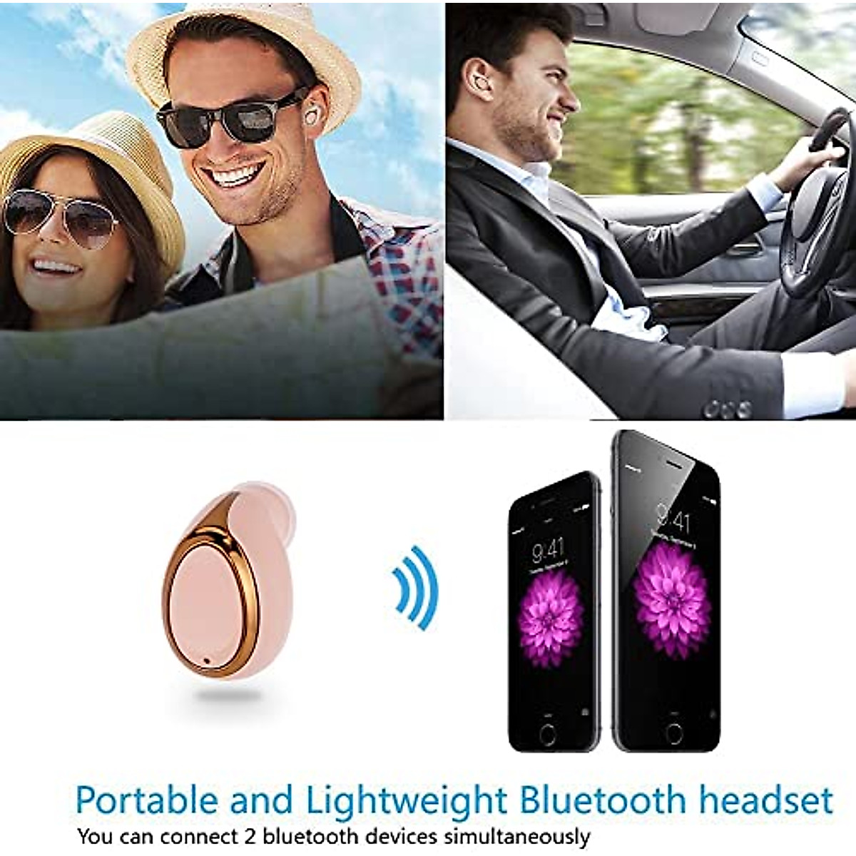 AIYIBEN Wireless Headphones Portable Bluetooth Single Earbuds Smallest Cordless Hands-Free Mini Earphones Headset with Mic & Noise Reduction for Phones (Skin)