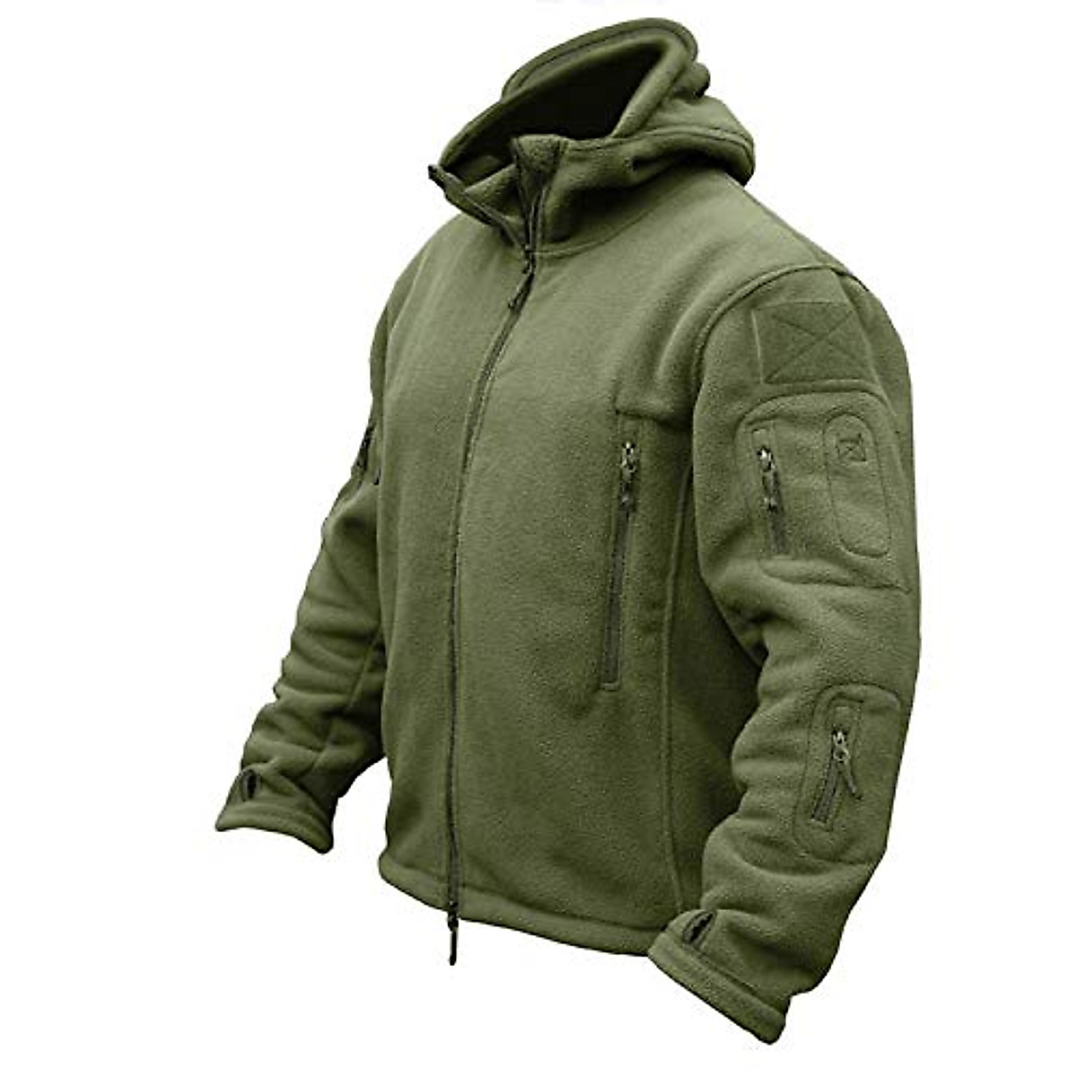 CRYSULLY Men's Tactical Front Zip Fleece Lining Hunting Mountaineering Jacket Windbreaker Coat Army Green