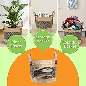 ZOES HOMEWARE 14"x12" Natural Jute Rope Woven Storage Basket with Handles for Plant, Blankets,Toys - Living Room Home Decor,Multifunctional Basket for Organizer,Picnic,Artificial Tree brown