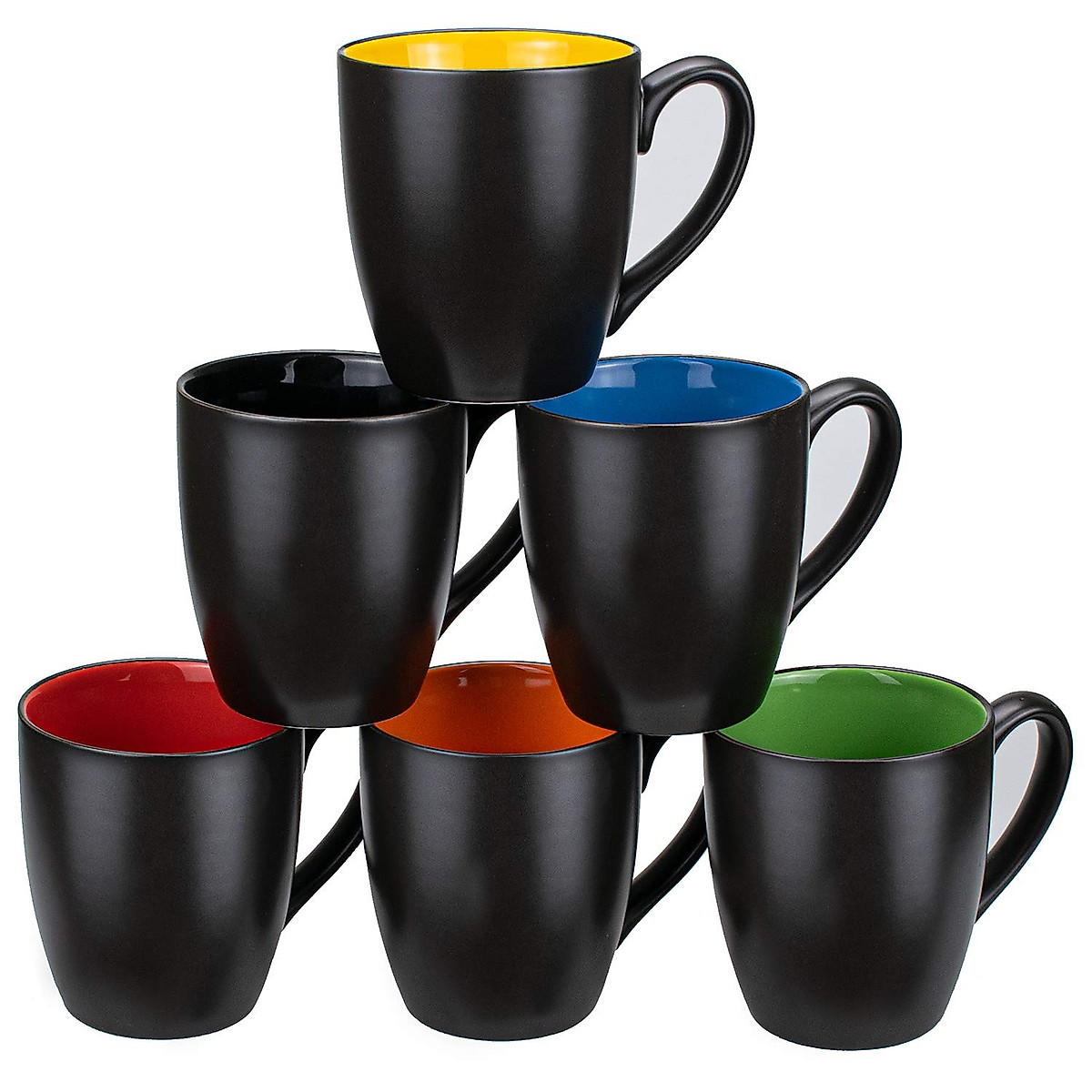 Foraineam Set of 6 Coffee Mugs 16 Ounces Matte Black Porcelain Mug Set Large-sized Ceramic Restaurant Drinking Cups for Coffee, Tea, Juice, Cocoa