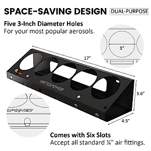 UNITEDPOWER Pneumatic Tool Holder Lockable/Aerosol Rack Combo, Wall Mounted Spray Can Bottle Holder, Air tool organizer, for Garage and Workspace, 5 Cans and 6 slots