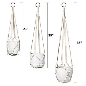 Dahey Macrame Plant Hanger Set of 3 with Hooks Indoor Hanging Planter Basket 35"/29"/23" Handmade Woven Cotton Rope Flower Pot Crochet Plant Holder Stand for Boho Home Decor No Tassels,Beige