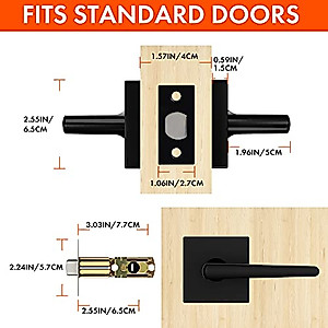 Signstek Heavy Duty Passage Door Lever, Interior Keyless Door Handles for Hallway and Closet, Modern Square Matte Black