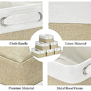 DULLEMELO Set of 6 Fabric Storage Baskets Bins for Organizing, Small Storage Baskets for Shelves, Closets, Nursery, Home, Office, Empty Gift Baskets (White&Khaki-Cloth Handles)