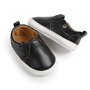E-FAK Unisex Baby Boy Girl Shoes Infant Sneakers Anti-Slip Newborn Toddler First Walkers Crib Shoes(07 Black, 6-12 Months)
