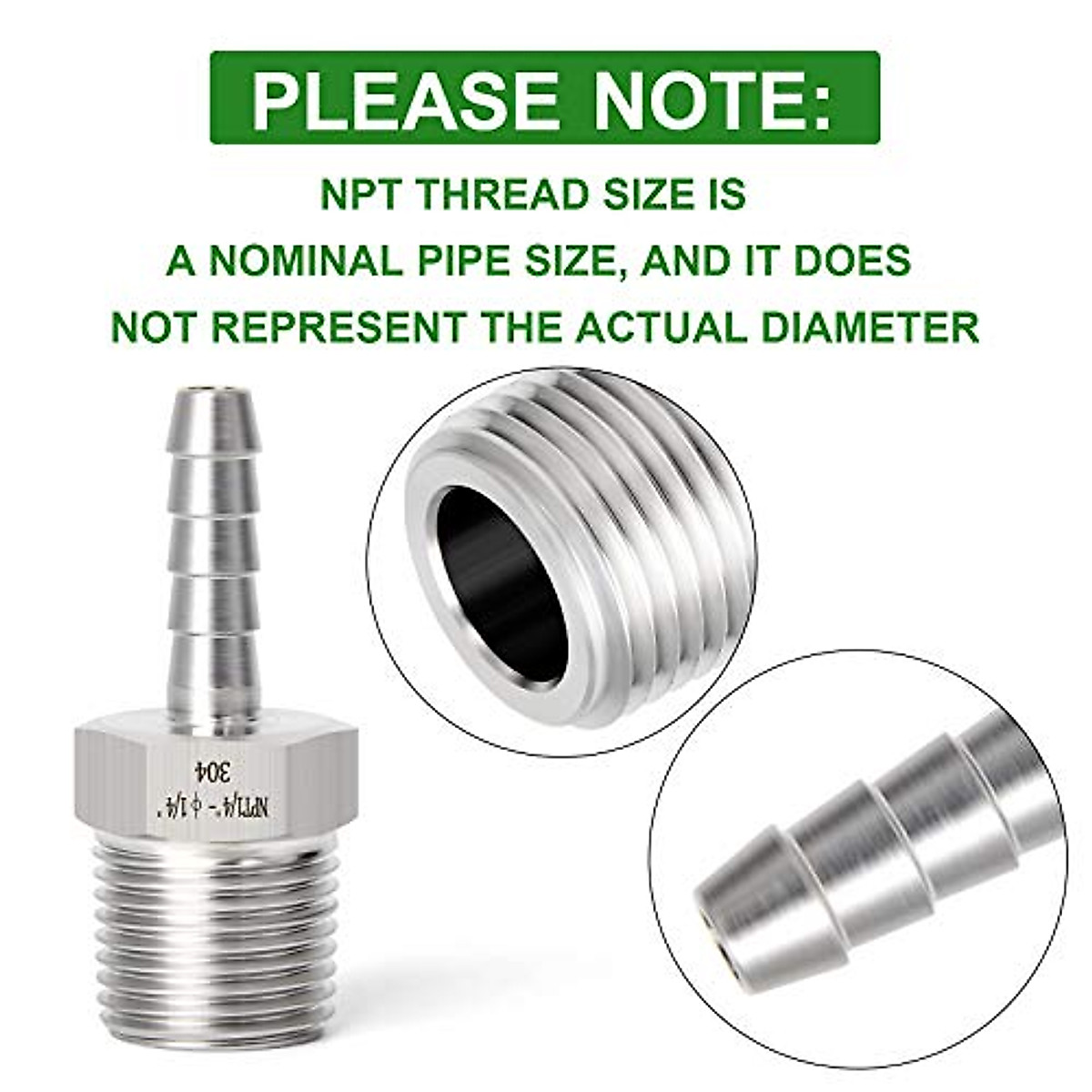 TAISHER 5PCS Forging of 304 Stainless Steel of Air Hose Fittings, Hose Barb Fittings 1/4" Barb x 1/4" MNPT Pipe Adapter with 5PCS Hose Clamp