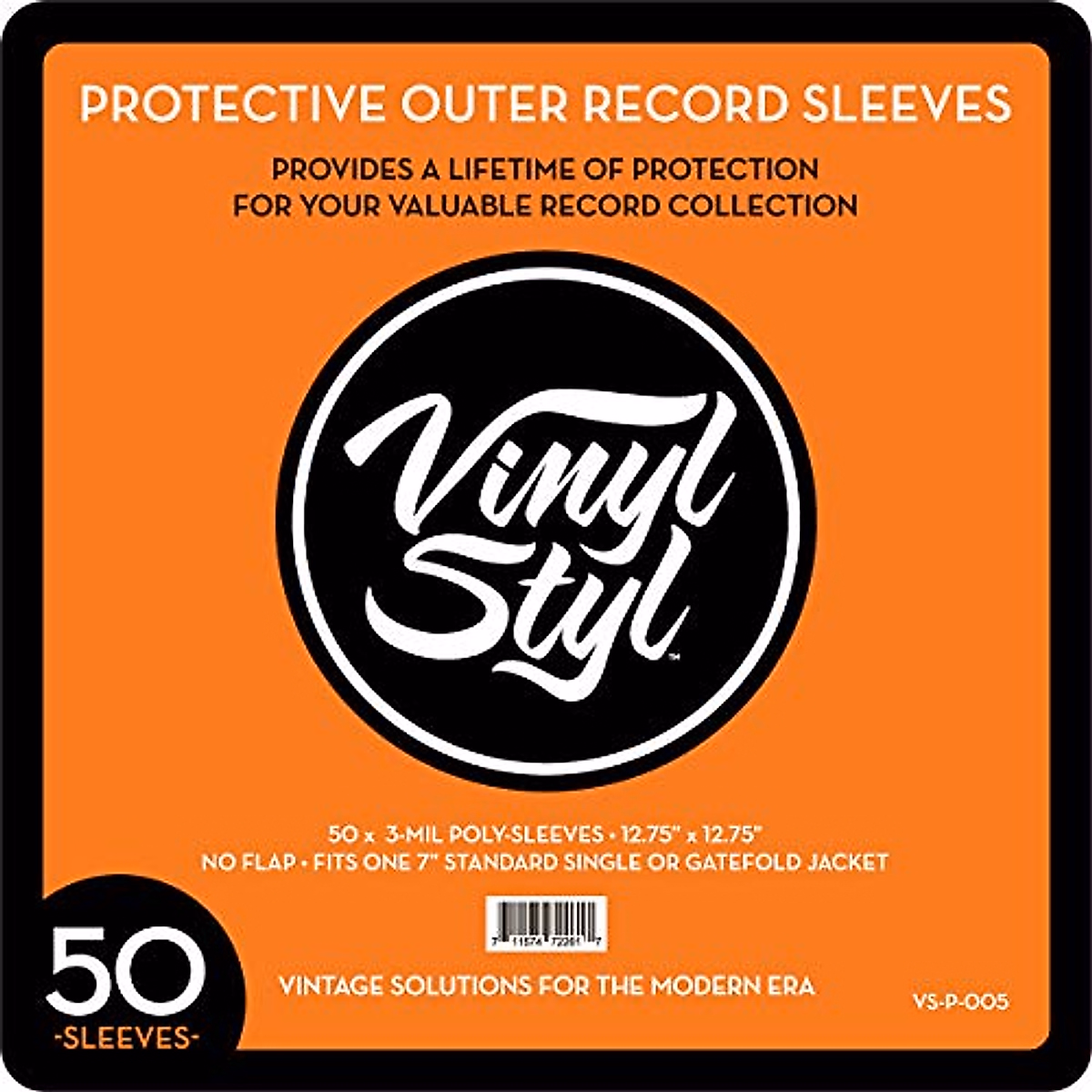 Vinyl Styl 12 Inch Vinyl Record Protective Outer Sleeves- Open Top - 50 Count (Clear)