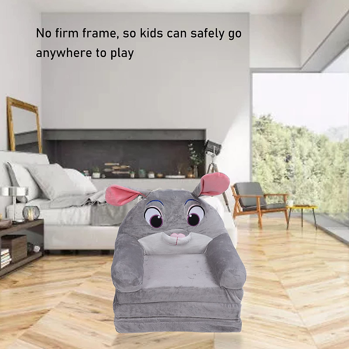 Estink Kids, Foldable Kids Couch Cute Cartoon Soft Children Folding Sofa Bed Play with Armrests Chair for Home Bedroom Playroom (3 Layers)