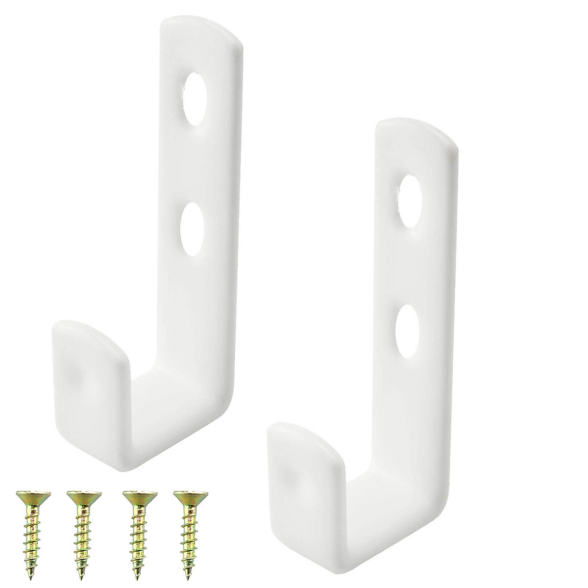 ZZHXSM 2 PCS White Bed Ladder Hooks Utility Hooks Bunk J Hooks Metal PVC Coated Hooks with 4 Mounting Screws for Bed Decoration Tool, 92mm