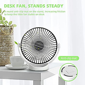 Ymumuda Desk Fan - 3 Speeds Desktop Table Cooling Fan, 6.5 Inch Rechargeable Portable Fan, Strong Airflow & 360°Rotation Adjustable, Powered by USB, Table Fan for Home Office - White