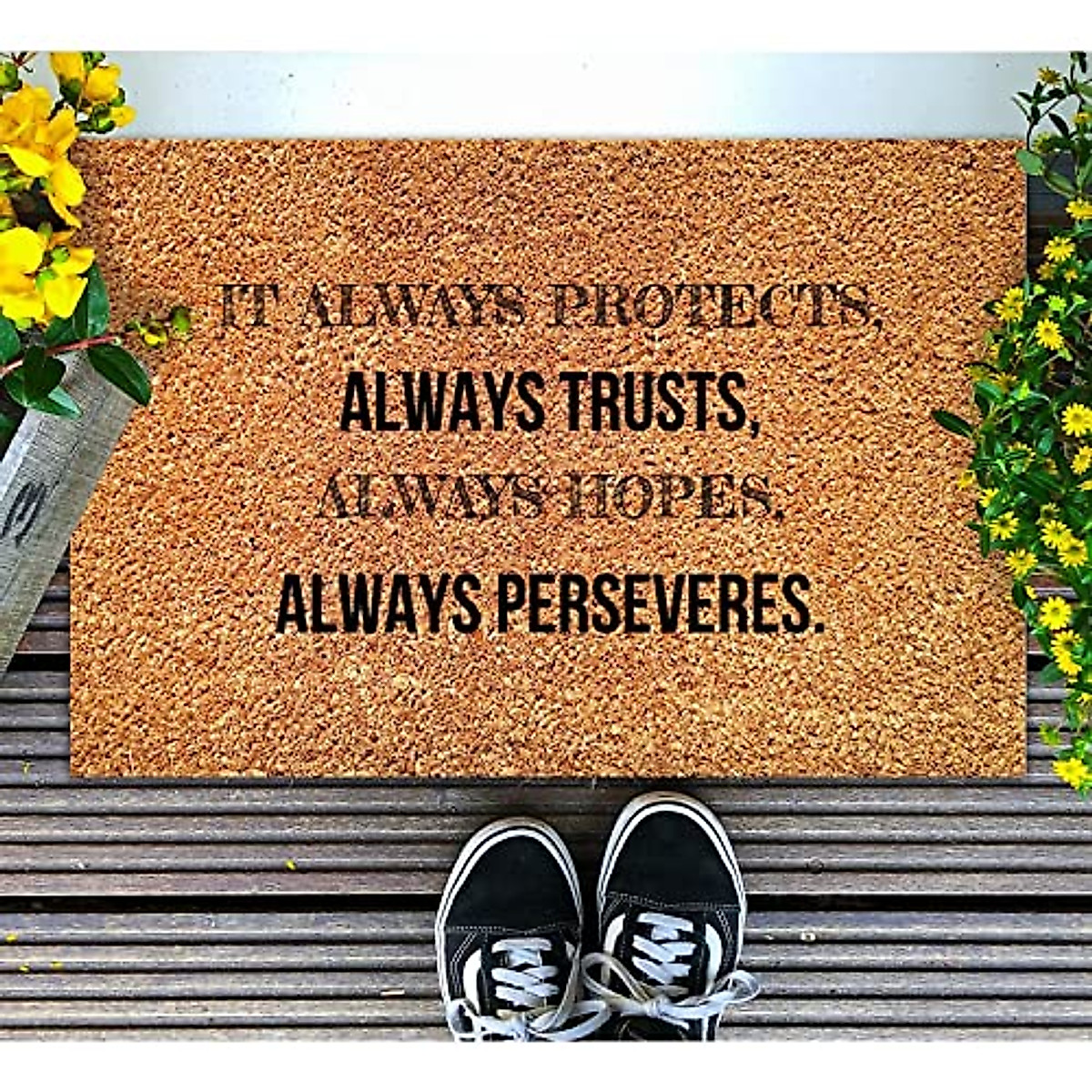 SILYHEART It Always Protects Always Trusts Always Hopes Always Perseveres Coir Door Mat Doormats Farmhouse Family Quote Durable Coir Non Slip Mat for Outside Home High Traffic Area 16x24in