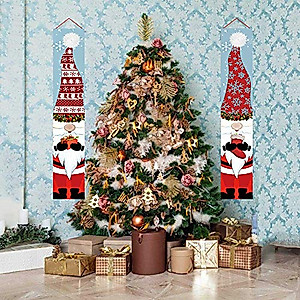 Merry Christmas Hanging Banner Porch Sign with Pattern Santa Claus Christmas Tree Snow Cap Gift Banner for Home Yard Indoor Outdoor Wall Door Christmas Party Decorations 72"x12"