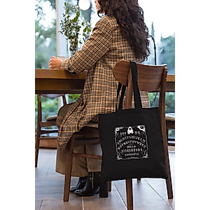 Pop Threads Ouija Board Seance Spirit Board Design Goth Gothic Black 15x15 inches Large Canvas Tote Bag