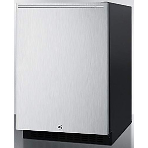 Summit Appliance AL54SSHH Built-in Undercounter ADA Compliant 4.8 cu.ft. 24" Wide All-refrigerator with Wrapped Stainless Steel Door, Horizontal Handle, Black Cabinet, Door Storage and Digital Control