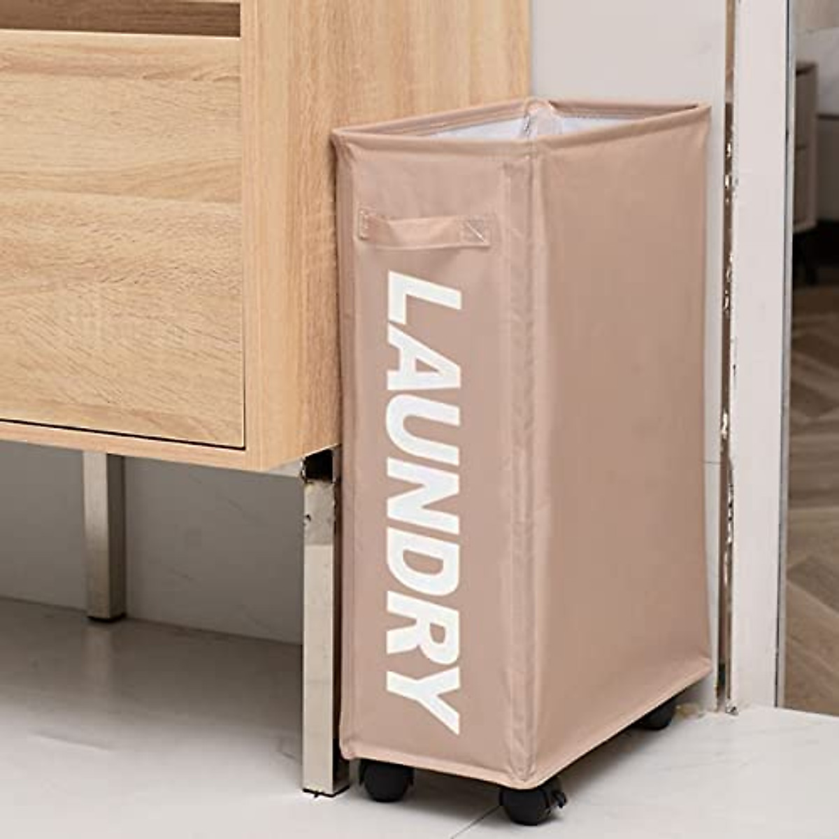 Dinling 23" Laundry Basket with Wheels, Portable Sorter Dirty Clothes Hamper for Laundry Room Organization, Laundry Room Storage (Brown)