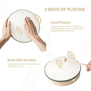 KEJJNYER Hand Drums with Drum Stick, 10 8 6 Inch Hand Drums for Adults Percussion Wood Frame Drum Musical Instrument for Party Class Home Supplies