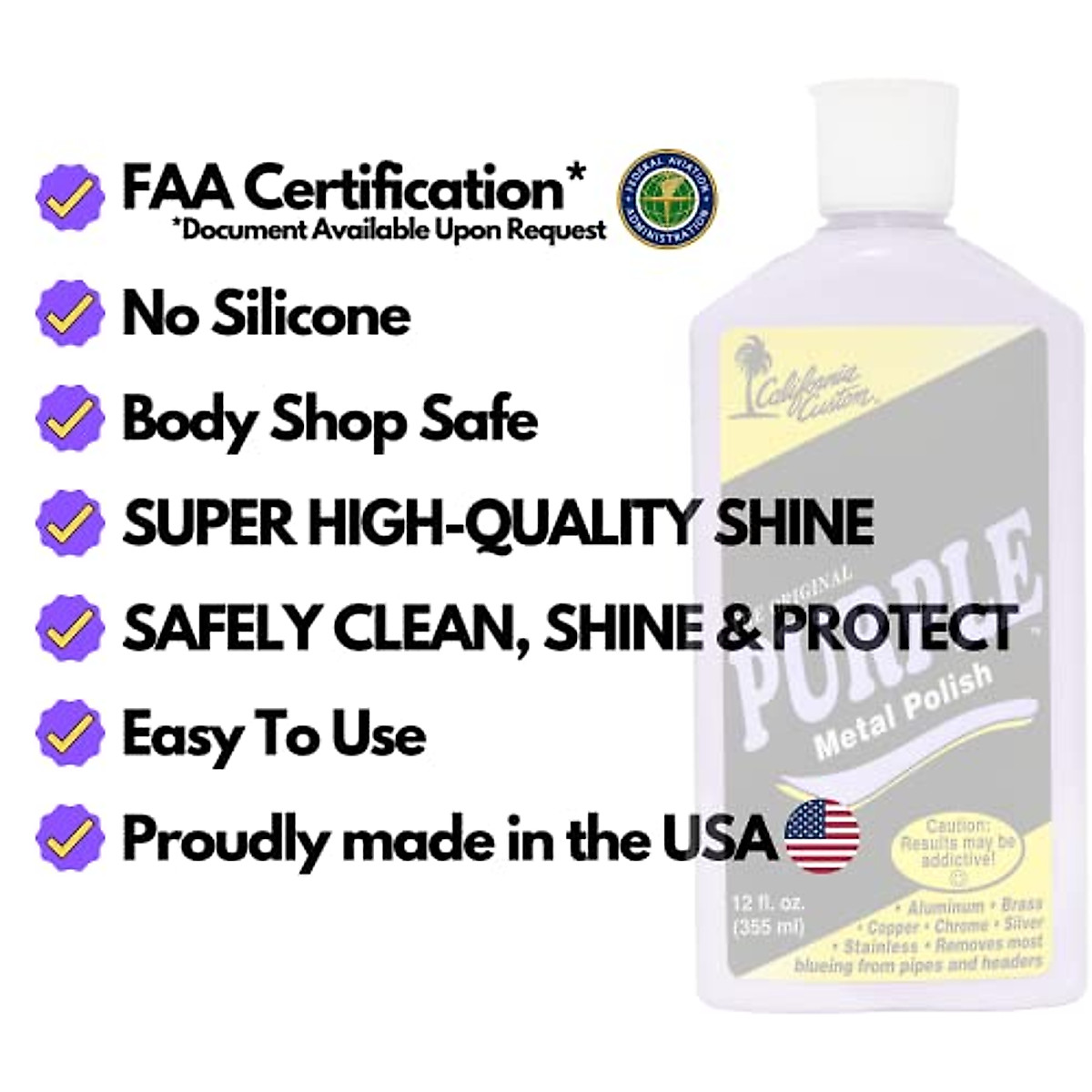 California Custom The Original Purple Metal Polish 12 oz, Great for Polish Aluminum, Chrome, Brass and Even Plastic. Bring Back That Shine! (3)