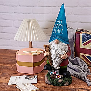 HONGYIDA Garden Gnomes Outdoor Decor with Blue Hat Glowing 14' Gnome Garden Sculptures & Statues Garden Accessories for Porch Patio Lawn Backyard Home