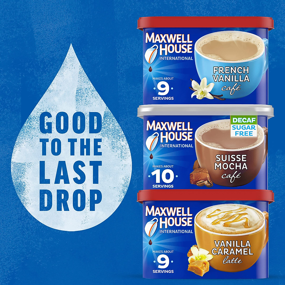 Maxwell House International French Vanilla Café-Style dark roast Instant Coffee Beverage Mix (4 ct Pack, 8.4 oz Canisters)