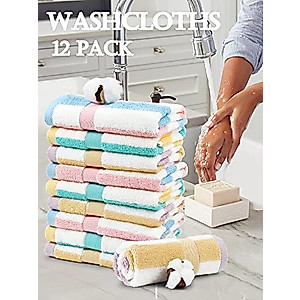 Striped Cotton Washcloths Small Towels Set, 12 Pack Bath Washcloths for Your Face and Body 13 x 13 Inches, Face Cloths for Washing Face, 3 Colors Wash Cloths Face Towels for Bathroom