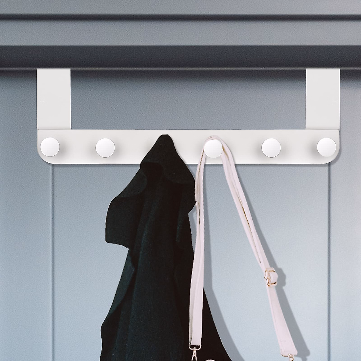 Bedroom Back of Door Hooks for Hanging Clothes Hat Bags Keys Heavy Duty Bathroom Over The Door Bath Robe Hanger Behind Door Towel Holder Low Profile No Drill Sturdy Metal Stylish Matte White