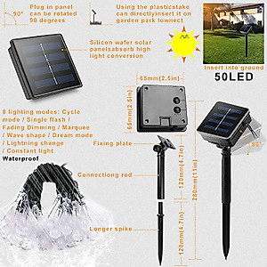 Solar String Lights，7m 50 LEDs Waterproof Teardrop-Shaped - White LED Outdoor String Lights for Cafe, Garden, Home, Landscape, Holiday, Wedding Decorations