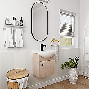 HomSof Small Size 18 Inch Bathroom Vanity with Ceramic Sink,Wall Mounting Design，18"x14", Plain Light Oak