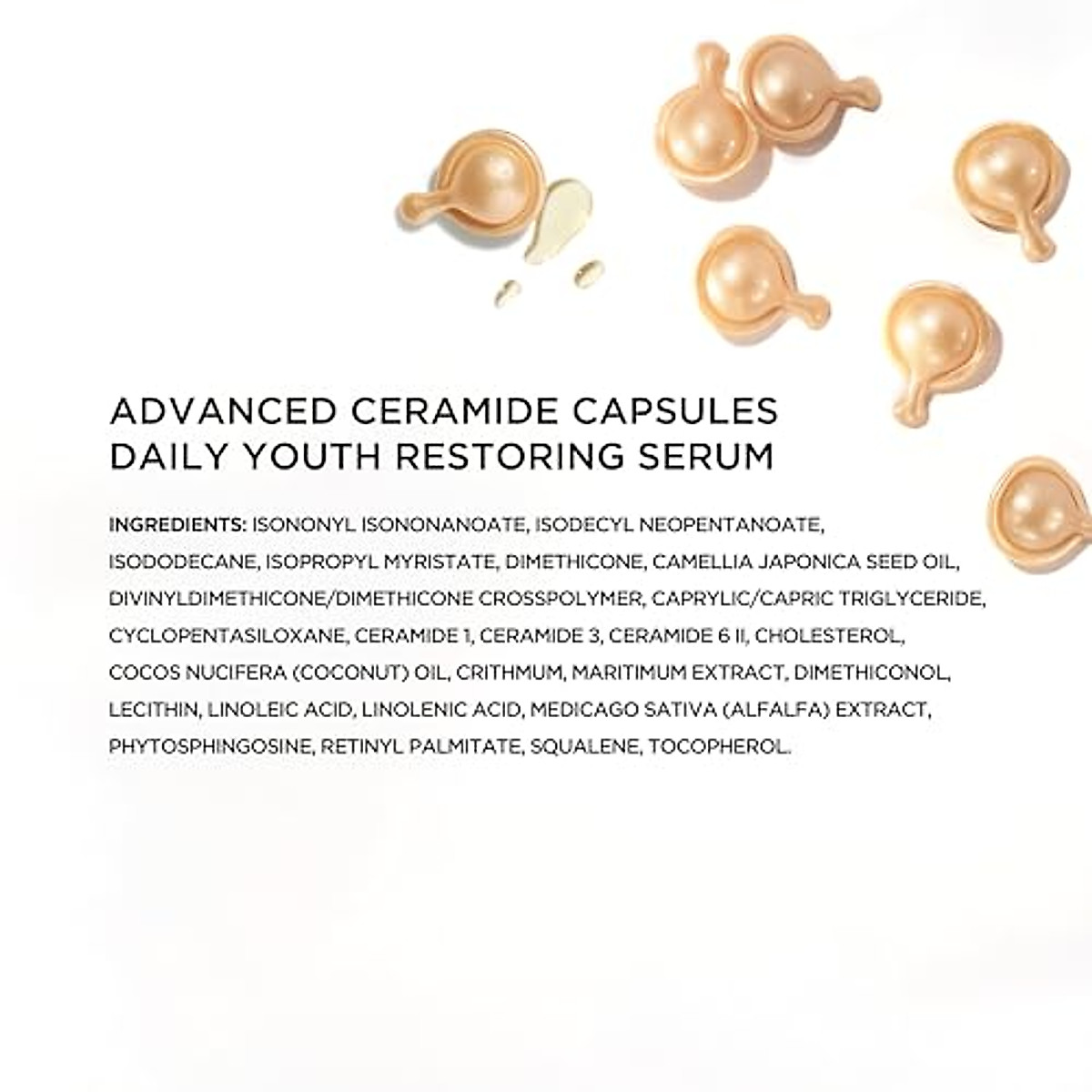 Elizabeth Arden Daily Ceramide Serum Capsules, Advanced Anti-Aging Serum Capsules for Minimizing Wrinkles, Fragrance-Free, Enhances Skin Hydration and Radiance for a Youthful Look, 90 Count, 1.41 oz