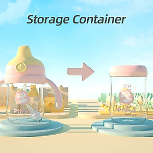 Piifur Tritan Sippy Cup with Storage Lid for 6-18 Months Leak Proof, Weighted Straw Learner Cup with Handle for Baby 8 Ounce (Pink)