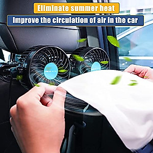 SEAMETAL Car Fan for Back Seat, Car Seat Fan Cigarette Lighter, Fan for Car 12V Headrest Black 4inches (Clip+Hook)
