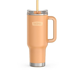 THERMOS Stainless Steel Cup Holder Mug - 40 Ounce, Melon - Insulated Tumbler with Lid and Straw, Plus Leak-Resistant Slide Lock