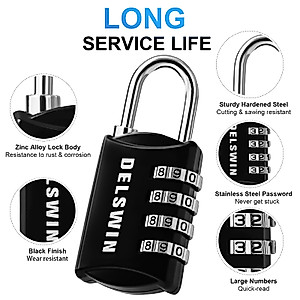 DELSWIN Small Combination Lock for Locker, 4-Digit Mini Combo Lock for Backpack and Luggage, Combination Padlock for School Gym Locker (Pack of 4)