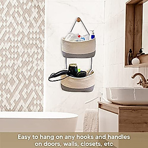 ATTICE Over the Door Organizer, 2-Tier Cotton Woven Hanging Baskets, Wall Mount Storage Bags