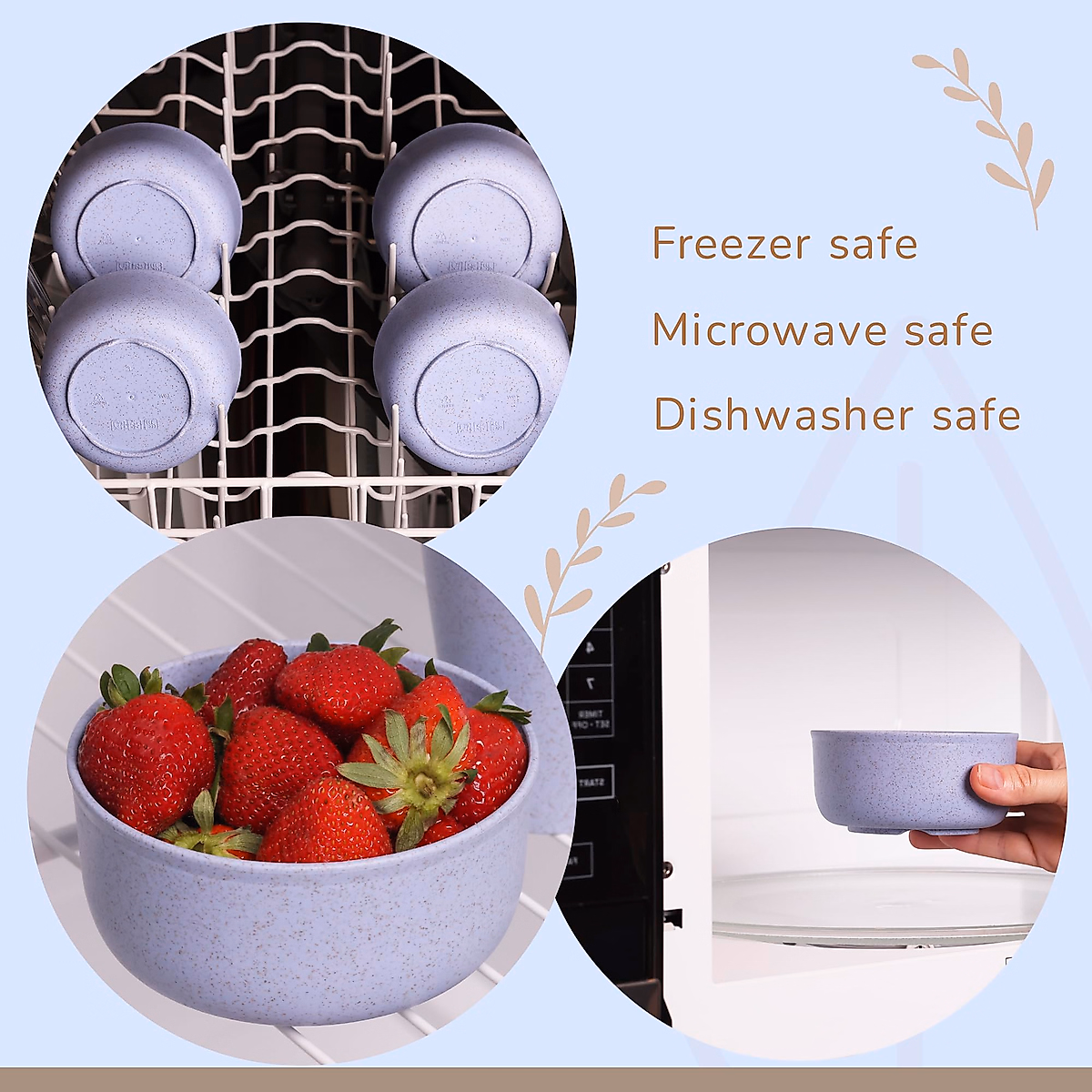 Wheat Straw Bowls Set of 4 Lightweight Reusable Plates - Microwave & Dishwasher Safe - Wheat Straw Dinnerware Sets - Cereal Bowl - Ramen Bowl Set - Soup bowls - Salad Bowl - Fruit Bowl