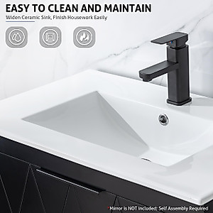 eclife 36" Bathroom Vanities Cabinet with Sink Combo, Wall Mounted Floating Cabient with Decoration Lines, Soft-Close System, 2 Extra Big Drawers, Matte Black Faucet, Black, THKFSF022