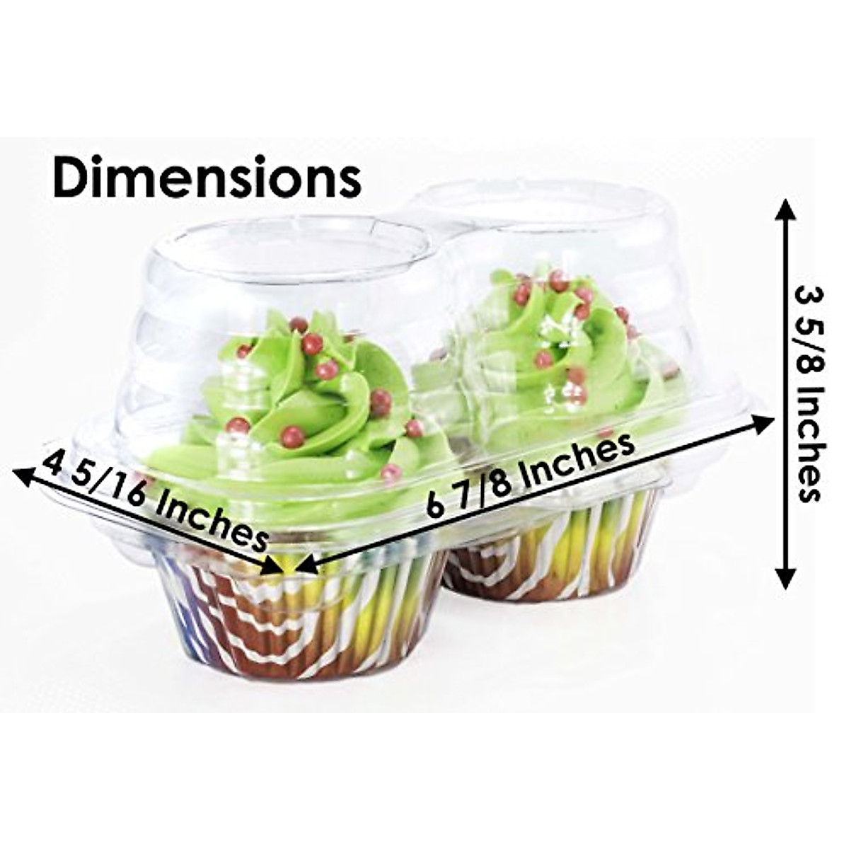 Katgely 2 Compartment Cupcake Container - Deep Cupcake Carrier Holder Box - BPA-Free - Clear Plastic Stackable (50)