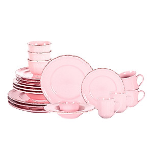 HomeVss, Stoneware French Countryside 20pc Dinnerware Set, Speckled and Antique Pink