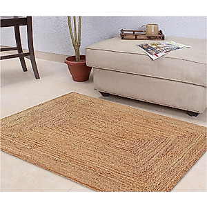 KEMA 3X5 Feet Handwoven Jute Braided Area Rug, Natural Yarn - Rustic Vintage Braided Reversible Rectangular Rug- Eco Friendly Rugs for Bedroom, Kitchen, Living Room, Farmhouse