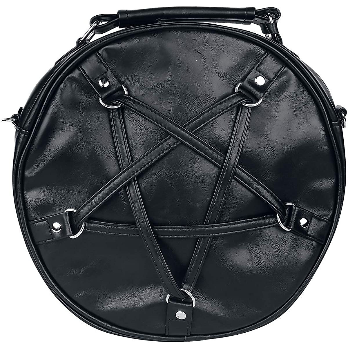Lost Queen Pentagram Handbag Round - Gothic Crossbody Purse - Black Faux Leather Bag