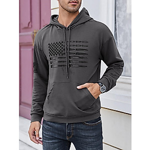 Vdnerjg Mens Hoodies Long Sleeve American Flag Graphic Drawstring Hooded Pullover Sweatshirts Grey