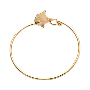 NOUMANDA Women Pretty Jewelry Ginkgo Leaf Open Hook Bracelet Bangle (gold)
