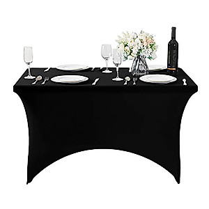 SUPERO Waterproof Spandex Table Cover for 4FT Table Universal Fitted Stretch Tablecloth for Party, Banquet, Wedding and Events-Black