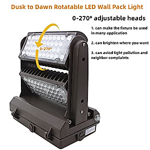 Dusk to Dawn 150W Rotatable LED Wall Pack Light, 5000K 20000LM 800-1000W HPS/HID Equiv, ETL Adjustable Head Outdoor LED Wallpack Lighting Fixture for Area Light, Parking, Garages,Warehouse,Entrance