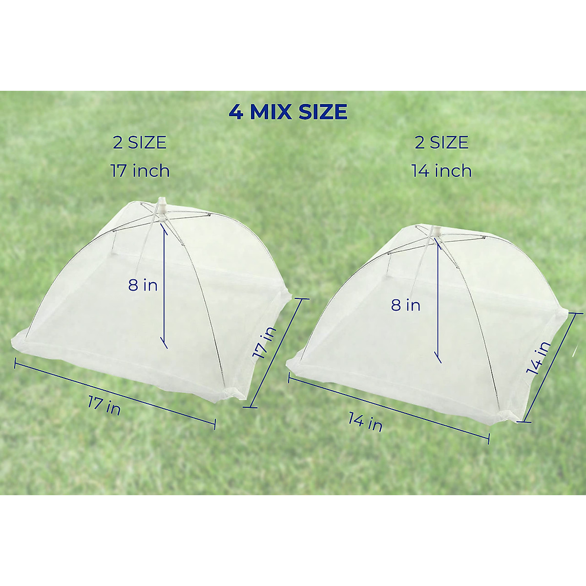 Food Covers for Outside Dining - Mesh Food Covers for Outdoors, Fly Covers for Outdoor Food - Collapsible Food Tent, Food Umbrella Mesh Cover - 4-Pack Picnic Food Covers - 14"x14" & 17"x17" Food Nets