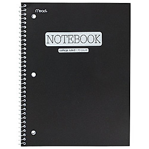 Mead Spiral Notebook, 1 Subject, College Ruled Paper, 70 Sheets, 10-1/2" x 7-1/2", Plastic, Color Selected For You, 1 Count (07178)
