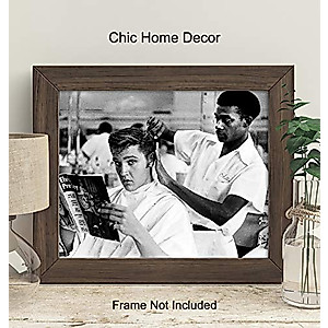Vintage Elvis Photo, Wall Art Decor - Barbershop Haircut Photograph for Salon, Barber Shop, Bathroom, Living Room, Bedroom - Gift for Country Music, Graceland Fan, Hair Stylist - 8x10 Poster