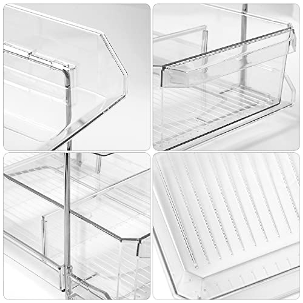 ruishetop 2-Tier Multi-Purpose Pull Out Cabinets Organizer Shelf, Under Sink Cabinet Organizer with Drawer, Sliding Basket Drawer Countertop Organizer Storage for Home Office Kitchen (Clear- 2 Set)